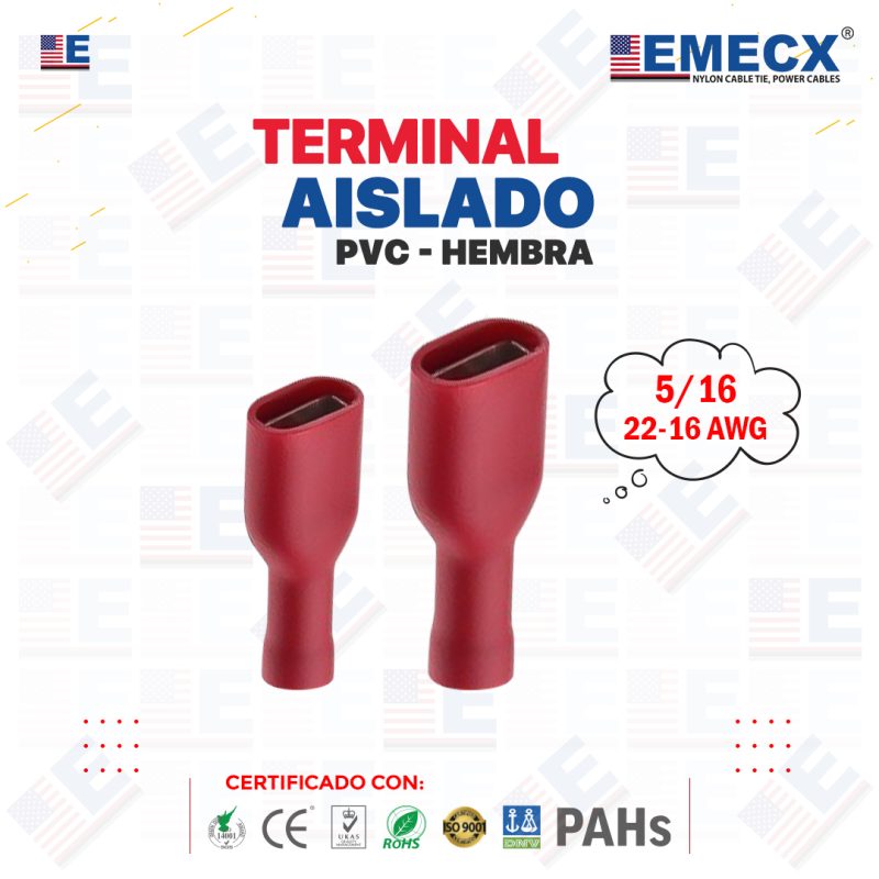TERMINAL 5/16" TIPO HEMBRA PVC TOTALMENTE AISLADO - EMECX