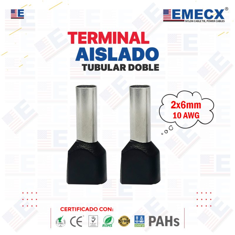 TERMINAL TUBULAR DOBLE NEGRO (10 AWG) - EMECX