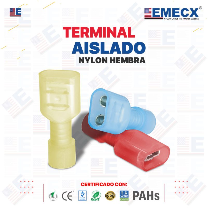 TERMINAL NYLON TIPO HEMBRA 1/4" ROJO (22-16 AWG) - EMECX