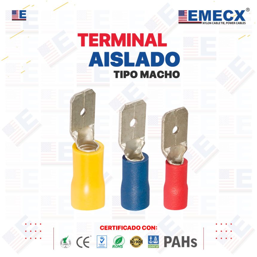 TERMINAL MACHO 1/4" AISLADO (22-16 AWG) ROJO - EMECX